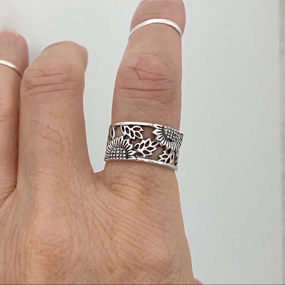 Jewelry | Sterling Silver Sunflower Band Ring Silver Ring Flower Ring ...